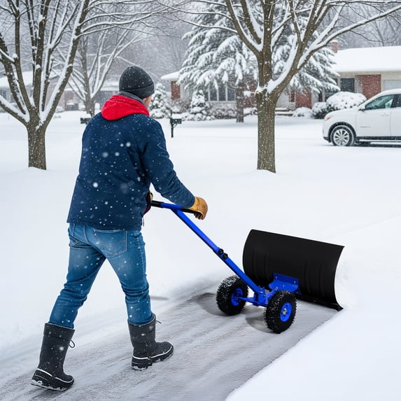 Ktaxon 29x18in Adjustable T-Handle Snow Plow with Wheels, Heavy Duty ...