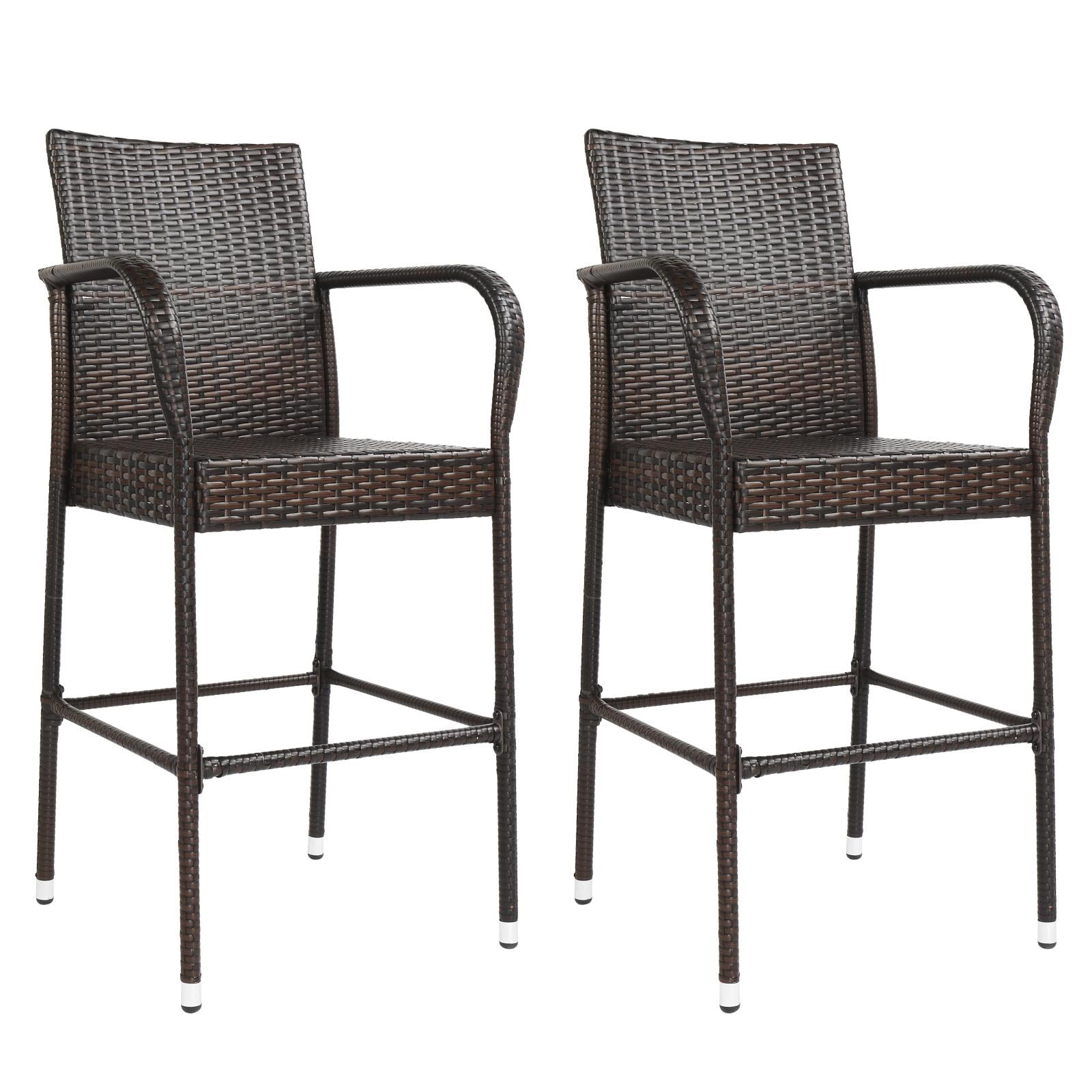 Ktaxon 2PCS High Tall Bar Stools, Outdoor Patio Brown Rattan Chairs ...