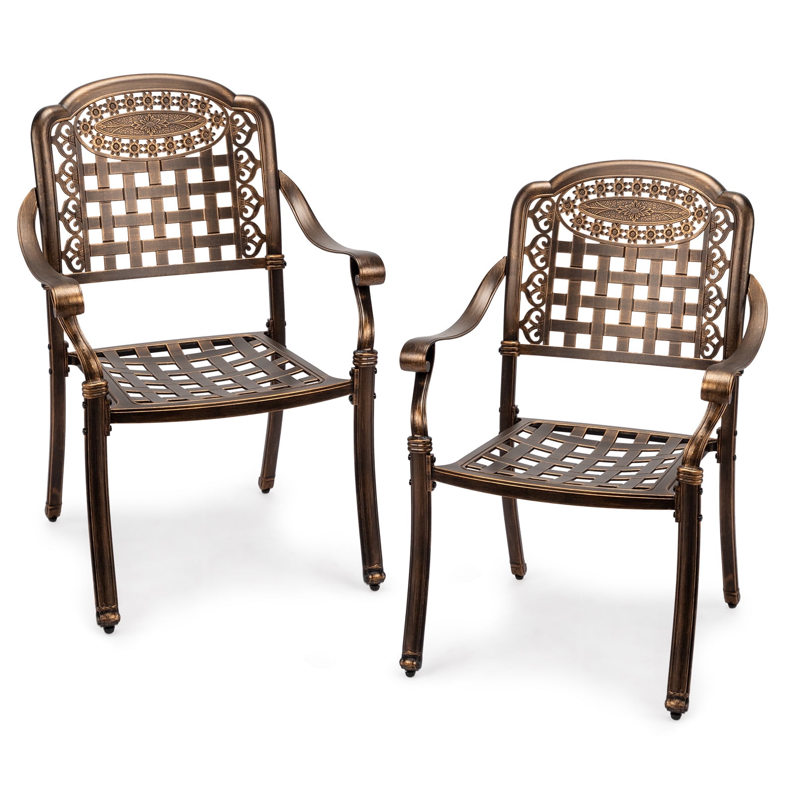 Ktaxon 2Pcs Patio Chairs, Stackable Cast Aluminum Dining Chair Plaid ...