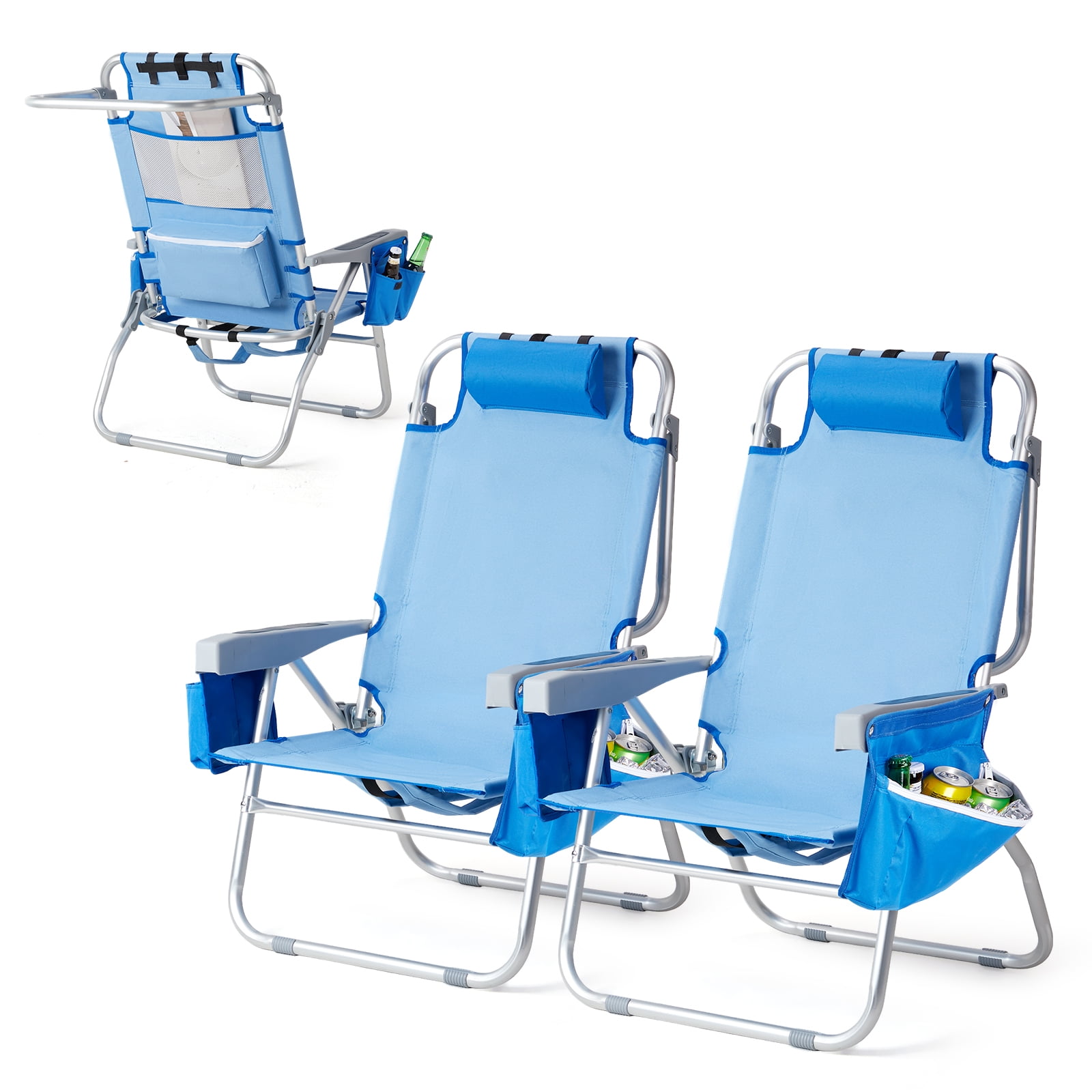 Ktaxon 2Pcs Short Beach Chair, 5-Position Adjustable Folding Camping ...