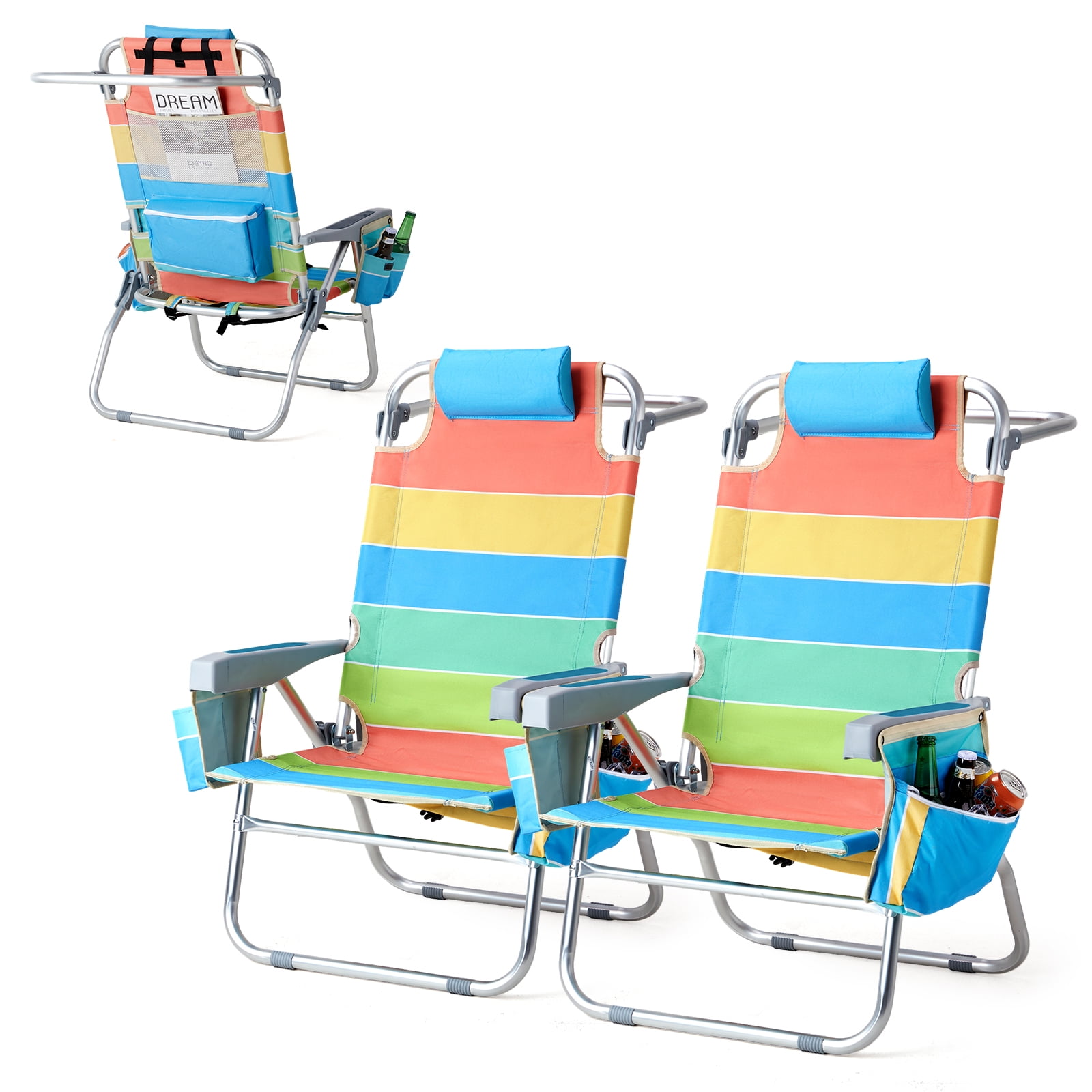 Ktaxon 2Pcs Short Beach Chair, 5-Position Adjustable Folding Camping ...