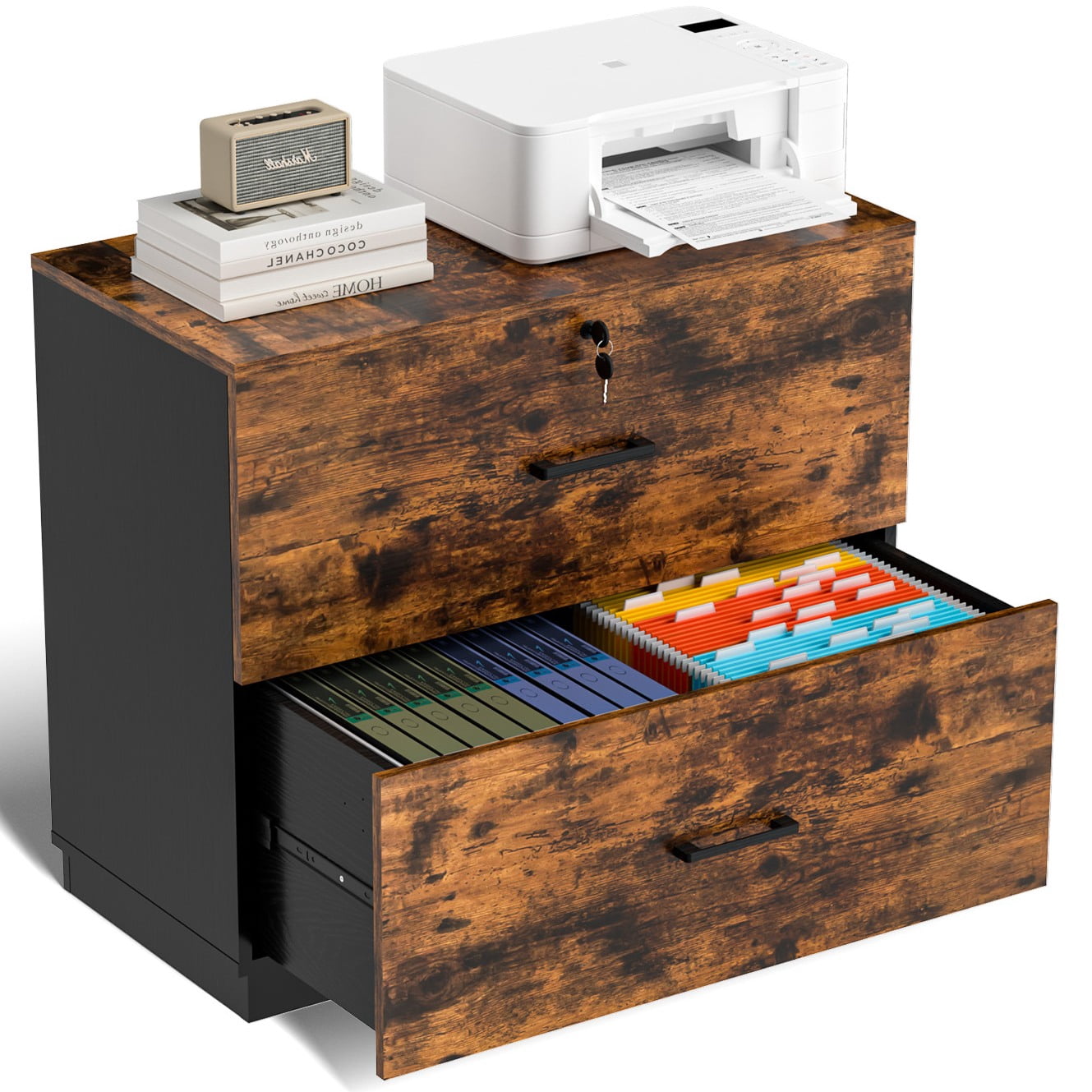 Ktaxon Wood 2 Drawer File Cabinet with Lock, Lateral Lockable Wood ...