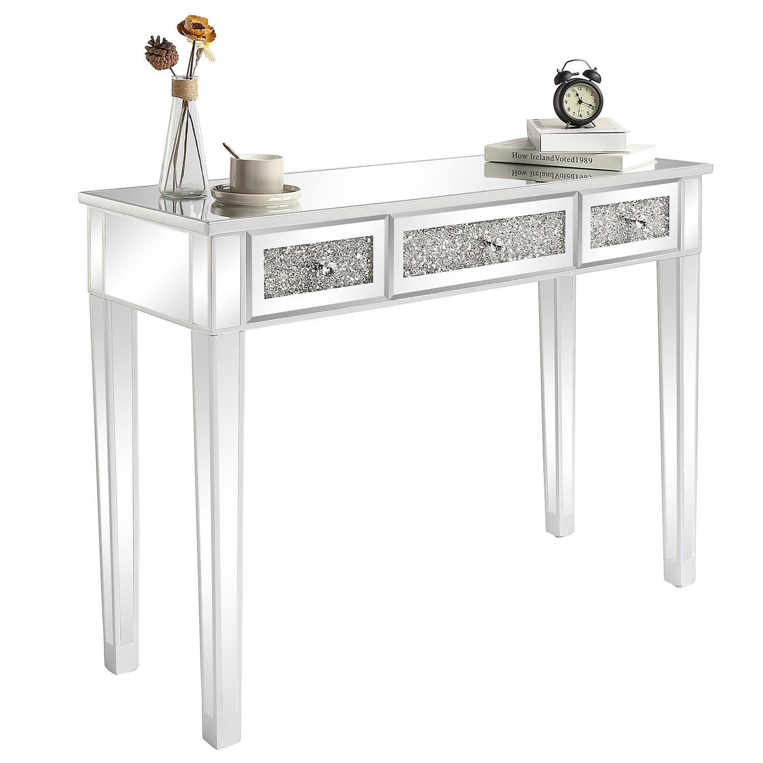 Ktaxon Modern Glam 3-Drawer Mirrored Vanity Makeup Table - Console Desk ...