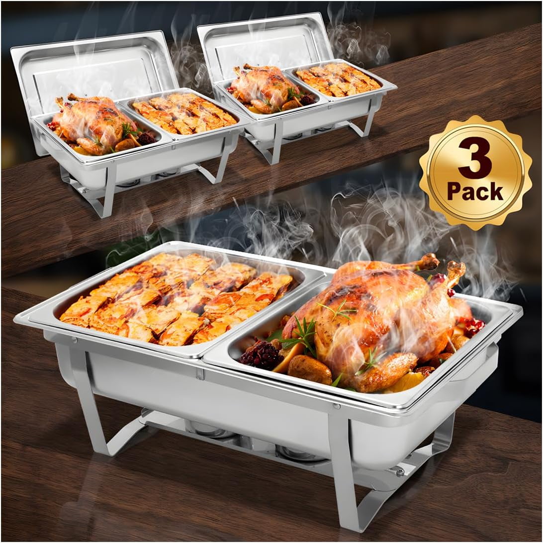 Ktaxon 3 Pack Chafing Dish for Buffet with 2 Half Size Food Pans, 8 ...