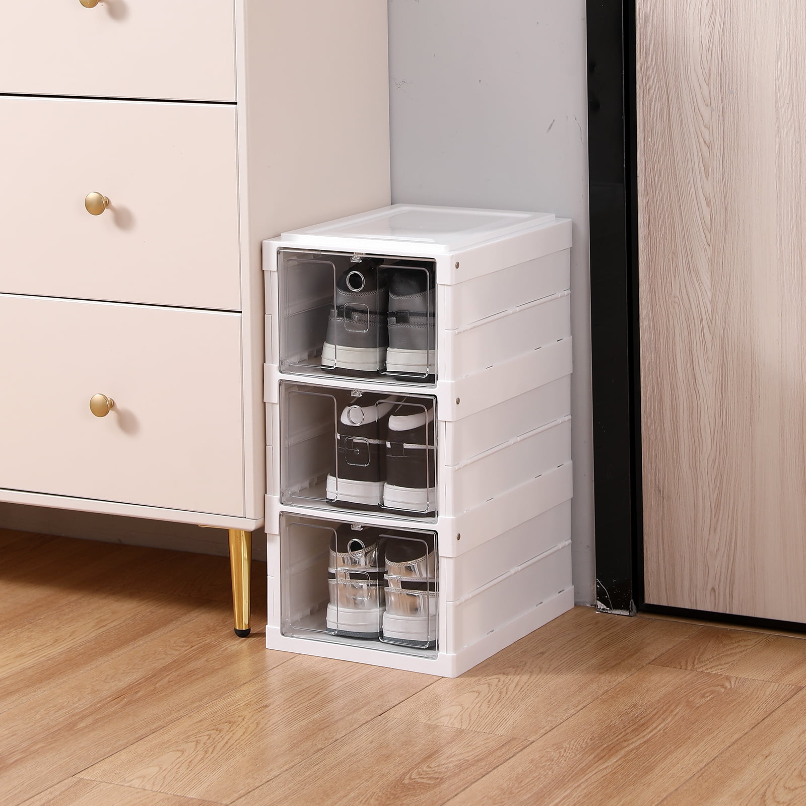 Ktaxon 3 Pack Shoe Storage Box Clear Plastic Stackable for Closet ...