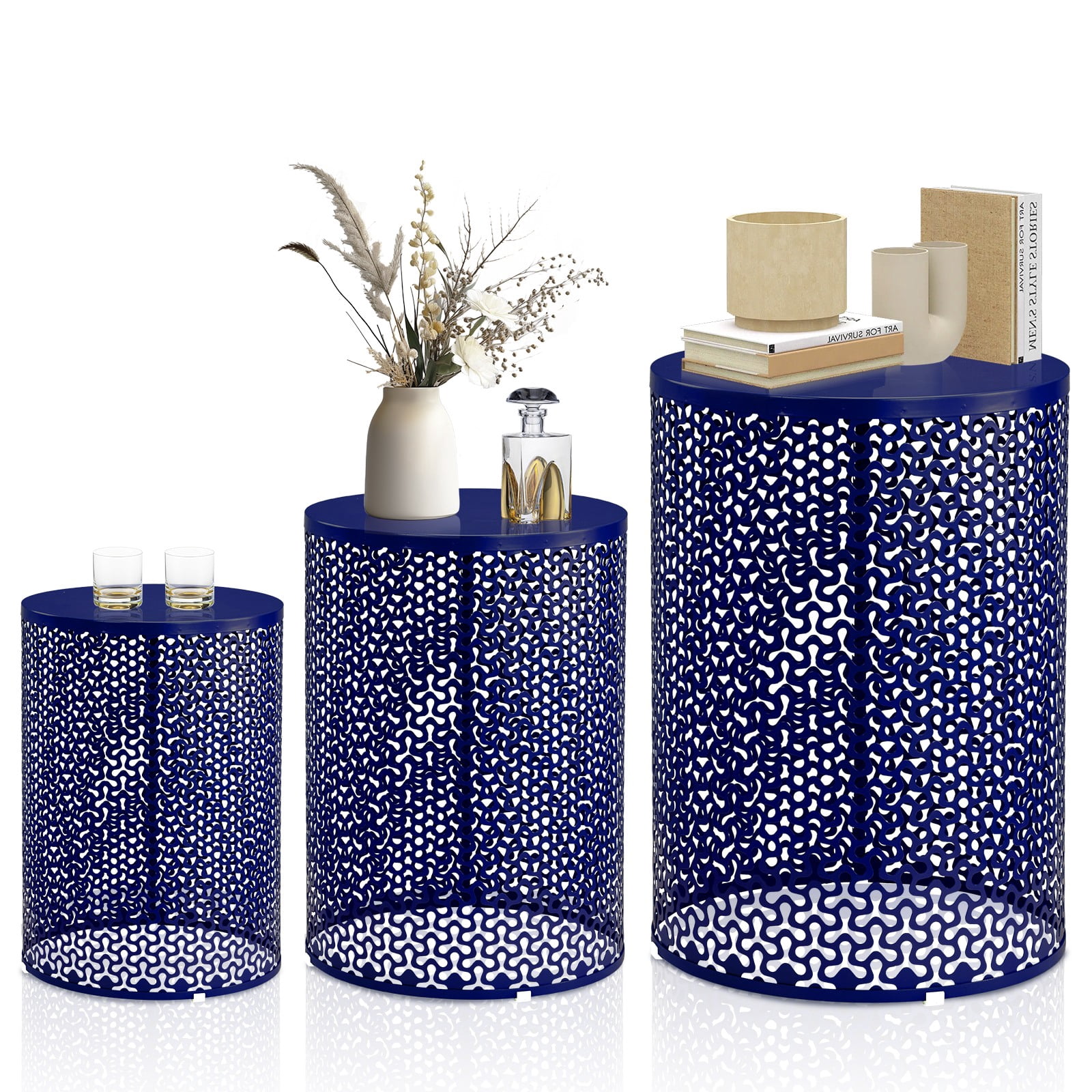 Ktaxon 3 Piece Metal Stacking Side Table Set for Patio Indoor Outdoor ...