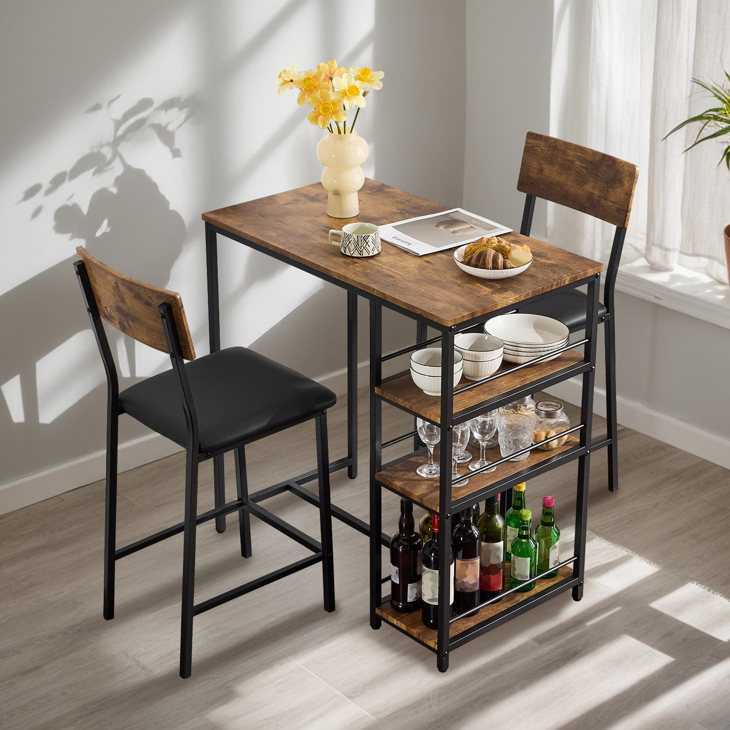 Ktaxon 3 Pieces Dining Table Set for 2, Counter Height Bar Table Set ...