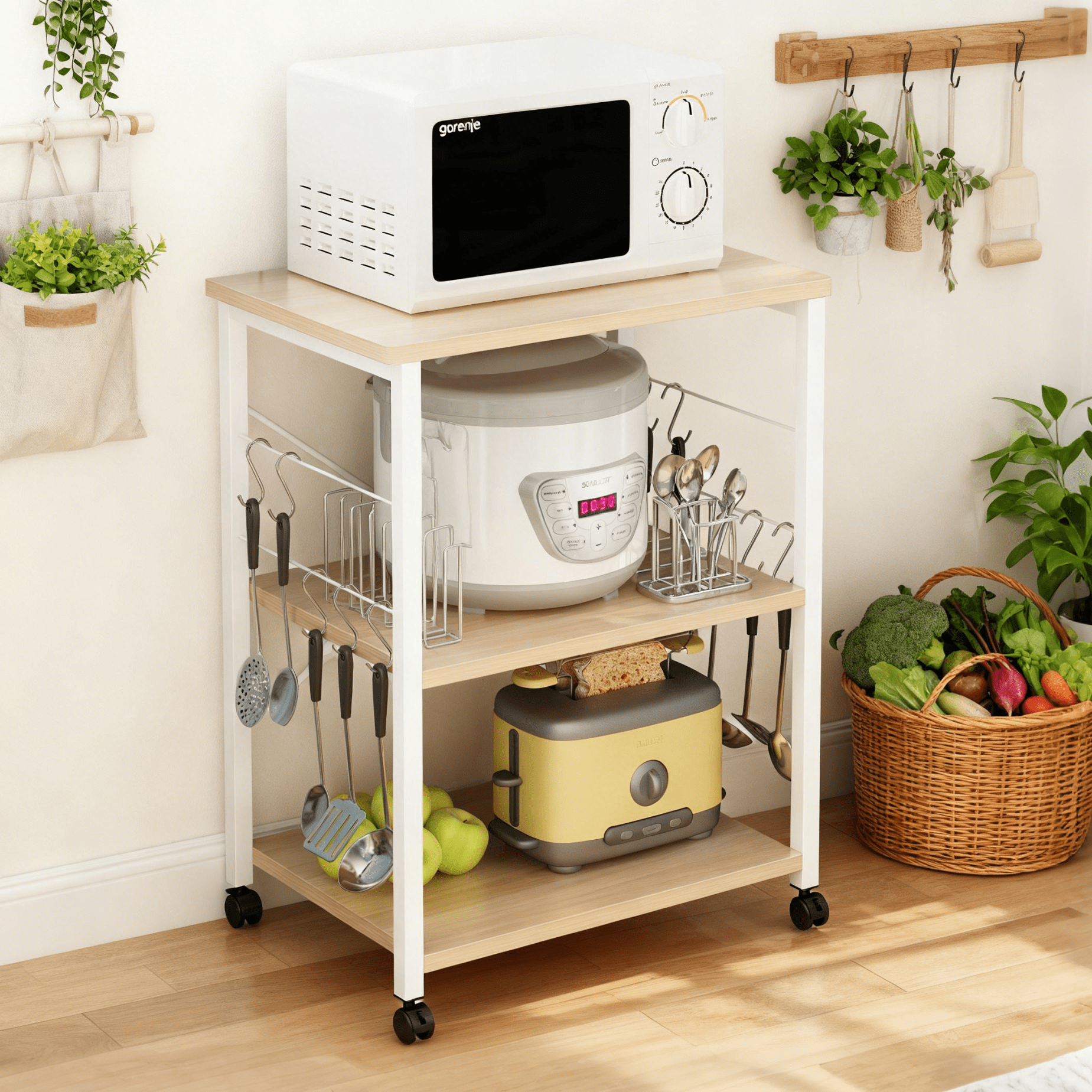 Ktaxon Small Kitchen Stand Cart, 3-Tier Utility Shelf with Wheels and ...
