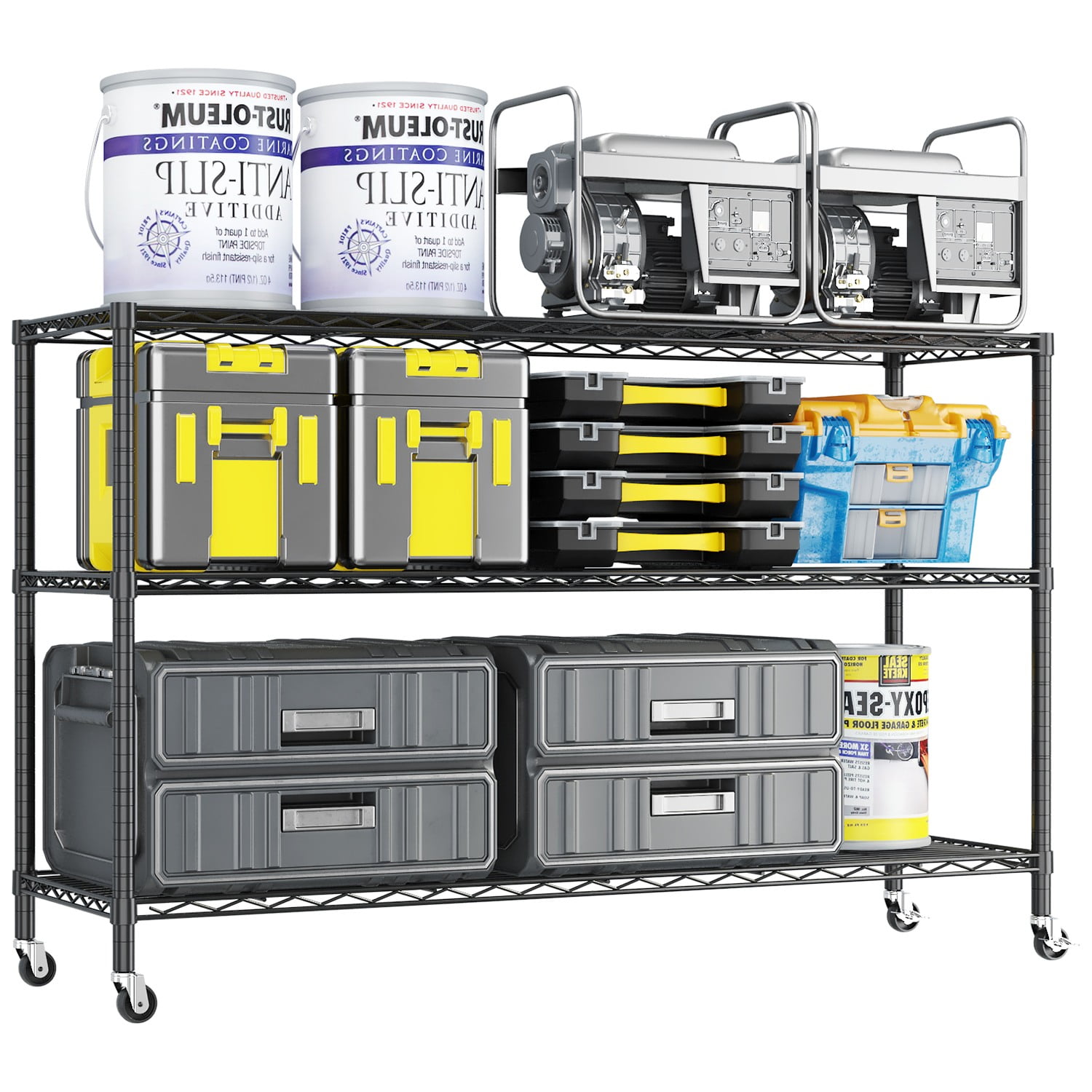 Ktaxon 3-Tier Steel Shelving Unit with Wheels, 46"W Storage Shelving ...
