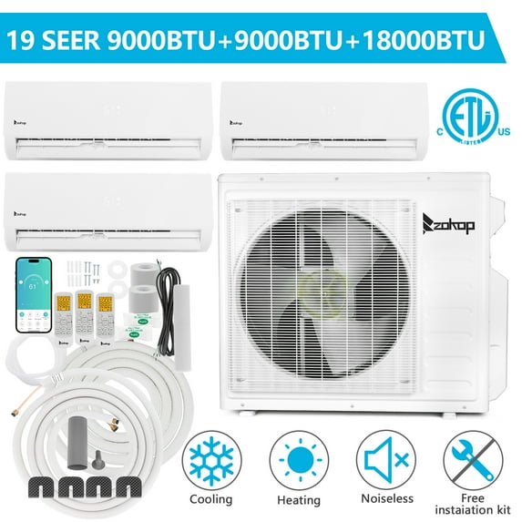 Ktaxon 19 SEER, 27000 BTU Tri Zone Mini Split AC and Heating Unit, WIFI ...