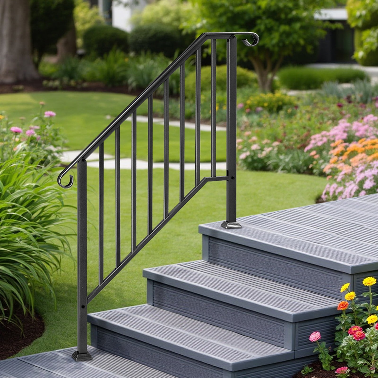 Ktaxon 3 or 4 Step Hand Rails for Outdoor Steps, Wrought Iron Railing ...