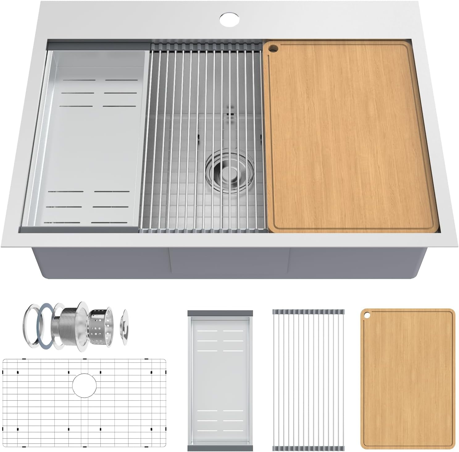 Ktaxon 30 Inch Drop-In Workstation Kitchen Sink, Stainless Steel Deep ...