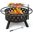 Ktaxon 30 inch Outdoor Wood Fire Pit with 360 Swivel BBQ Grill, Heat ...