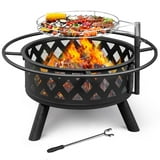 Ktaxon 30 inch Outdoor Wood Fire Pit with 360 Swivel BBQ Grill, Heat ...