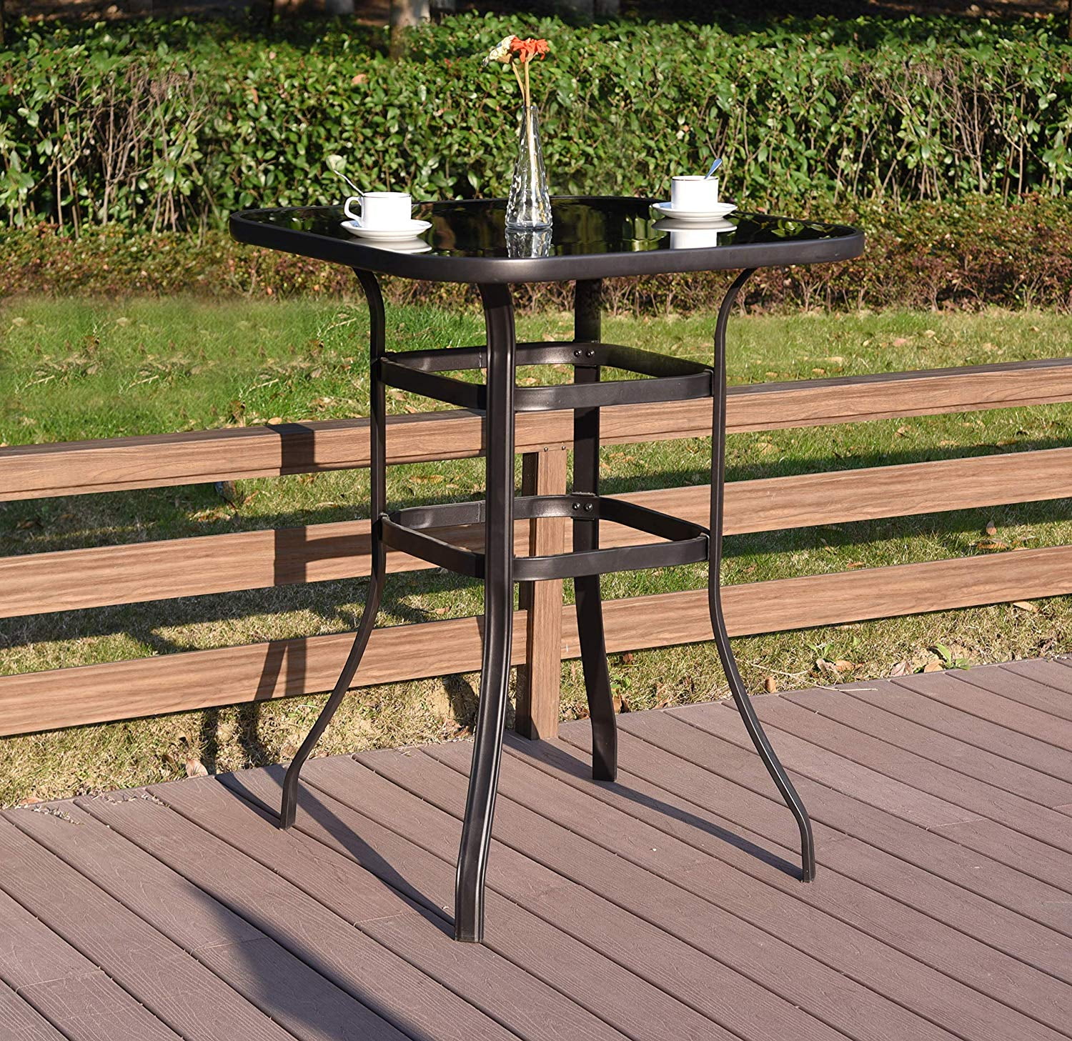 Ktaxon 31 in Outrdoor Bar Table with Glass Table Top, Patio Square ...