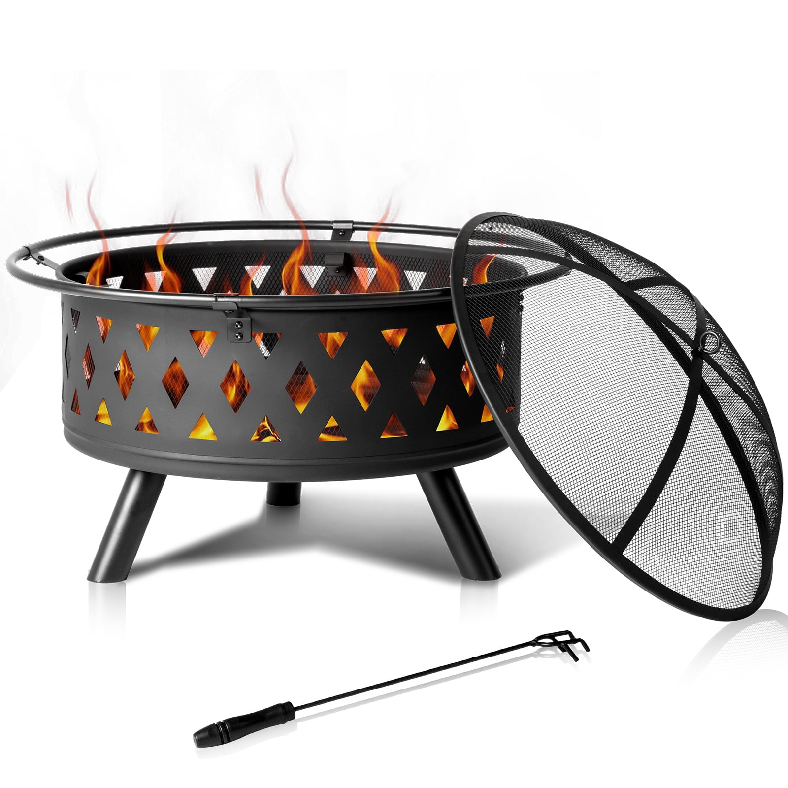 Ktaxon 32-Inch Outdoor Wood Burning Firepit with Spark Screen - Outdoor ...