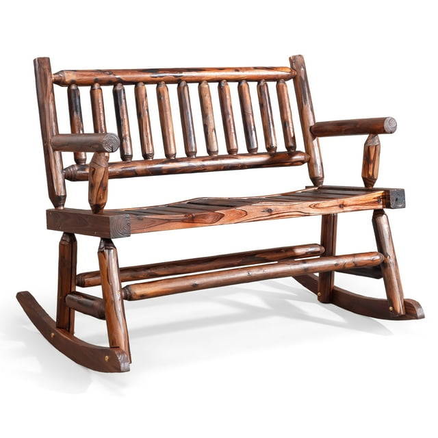 Ktaxon 33.5" Patio Rocking Chair, Outdoor Wooden 2-Person Rocker ...