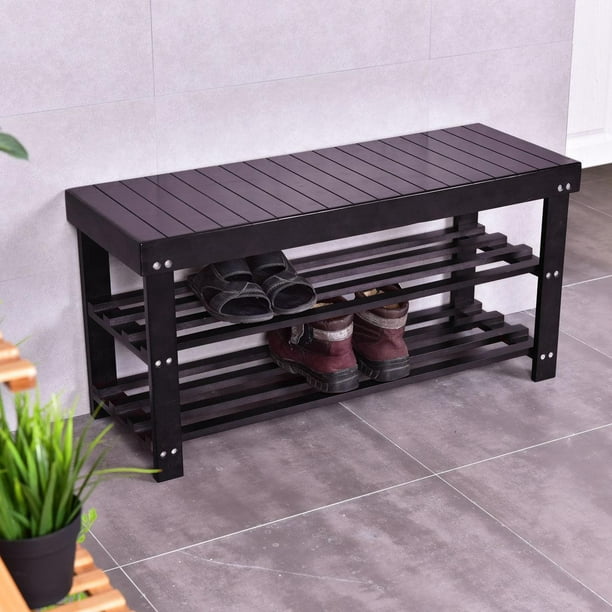 Ktaxon 36" Solid Wood Shoe Bench 3-Tier Shoe Storage Rack Organizer for ...