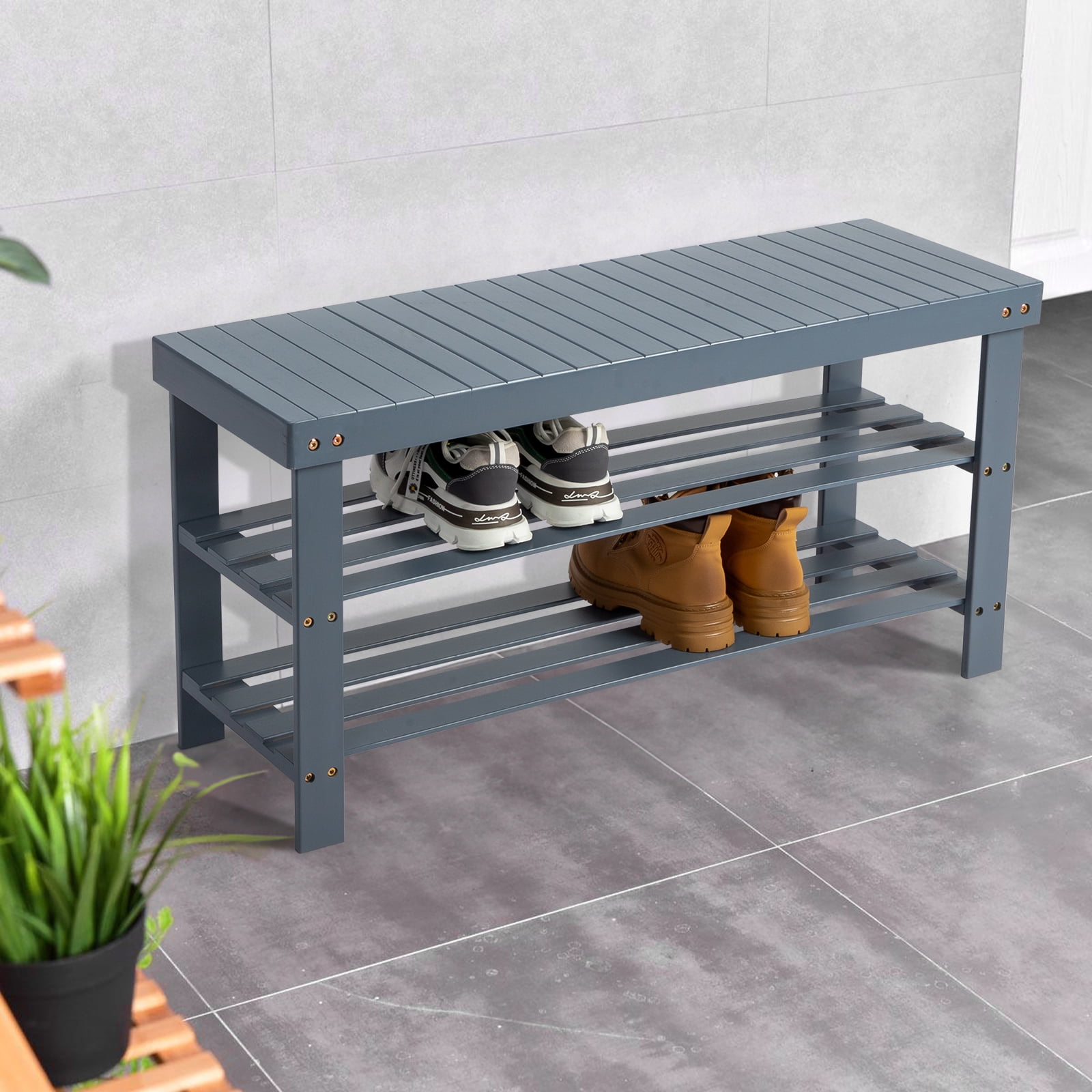 Ktaxon 36" Solid Wood Shoe Bench 3-Tier Shoe Storage Rack Organizer for ...