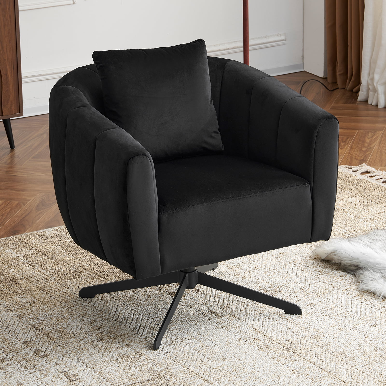 Ktaxon Swivel Accent Armchair, Velvet Upholstered Pumpkin Shape Barrel ...