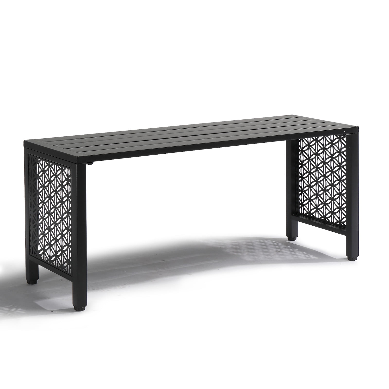 Ktaxon 39.3in Outdoor Metal Backless Bench, Slatted Seat, Weatherproof ...