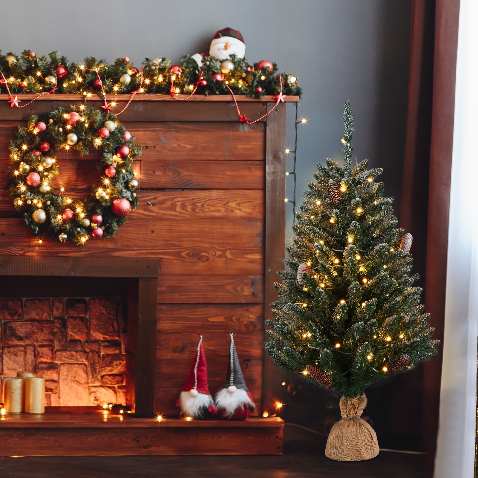 Ktaxon 3ft Pre-Lit Christmas Tree, Table Flocked Mini Xmas Tree with ...