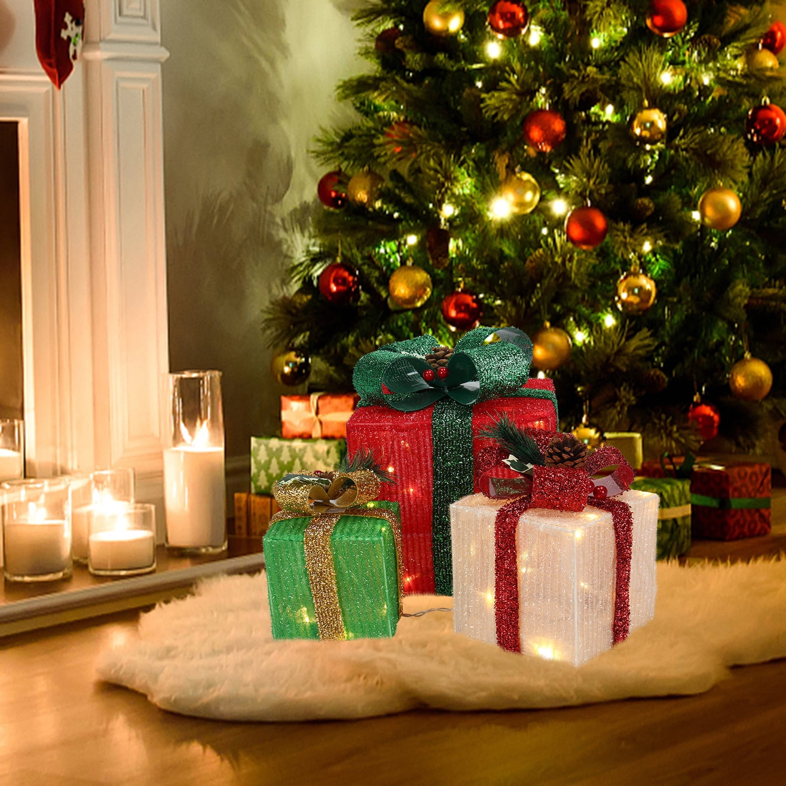 Ktaxon 3pcs Lighted Gift Boxes Decorations Christmas Tree Decor Lighted ...
