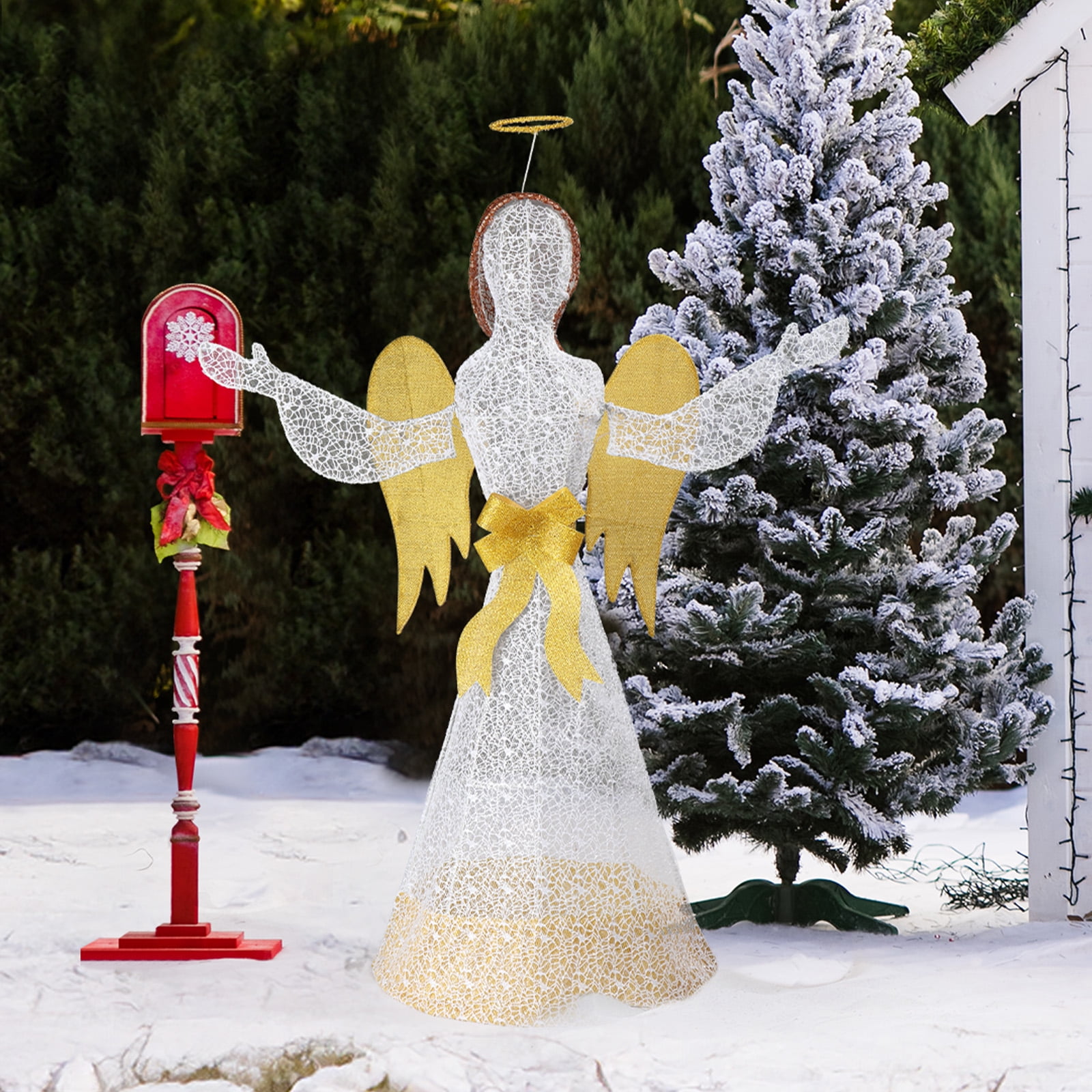 Ktaxon 4.5 FT Lighted Christmas Angel, Outdoor Angel with 200 Warm ...