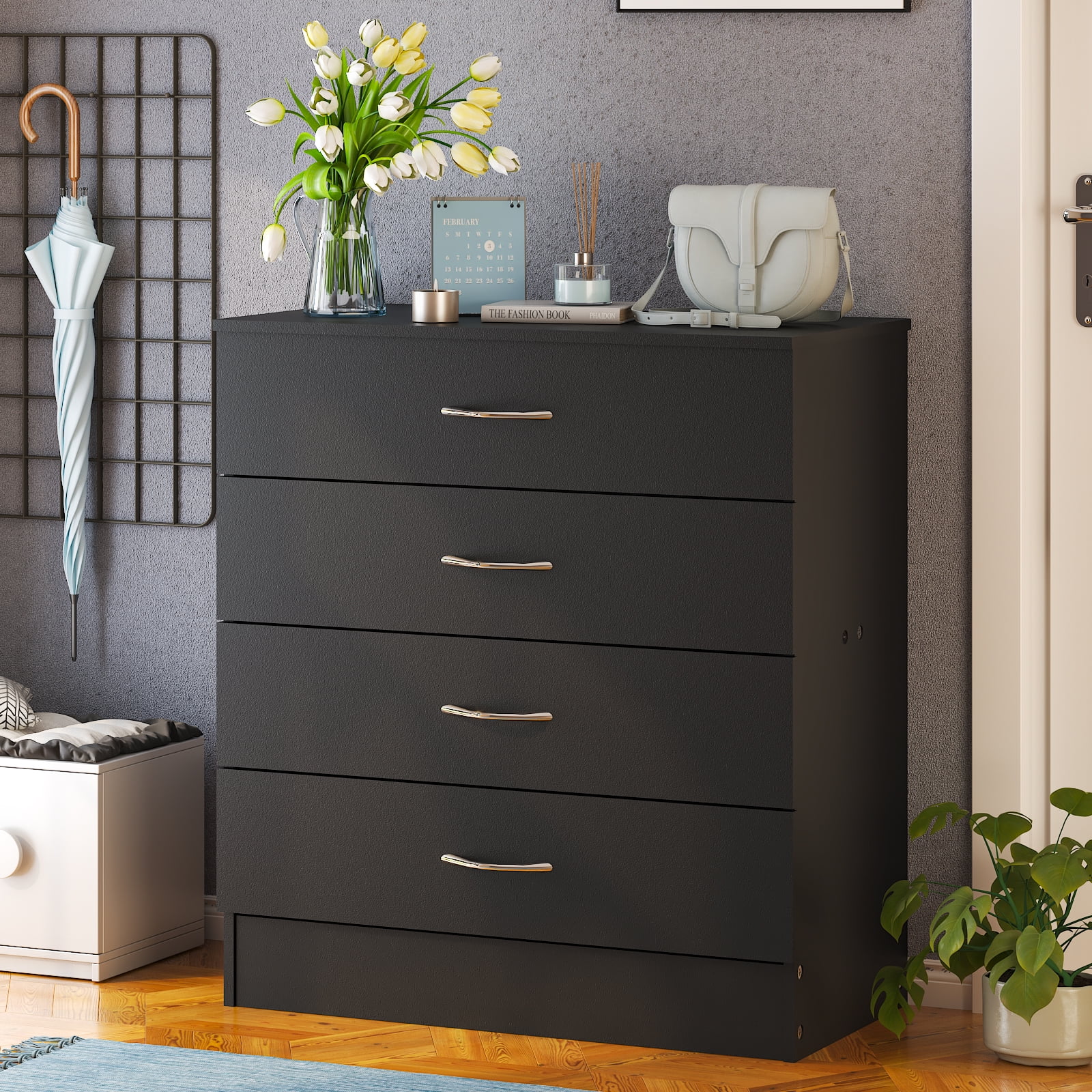 Ktaxon 4 Drawer Dresser with LED Lights and Charging Station, Wide ...