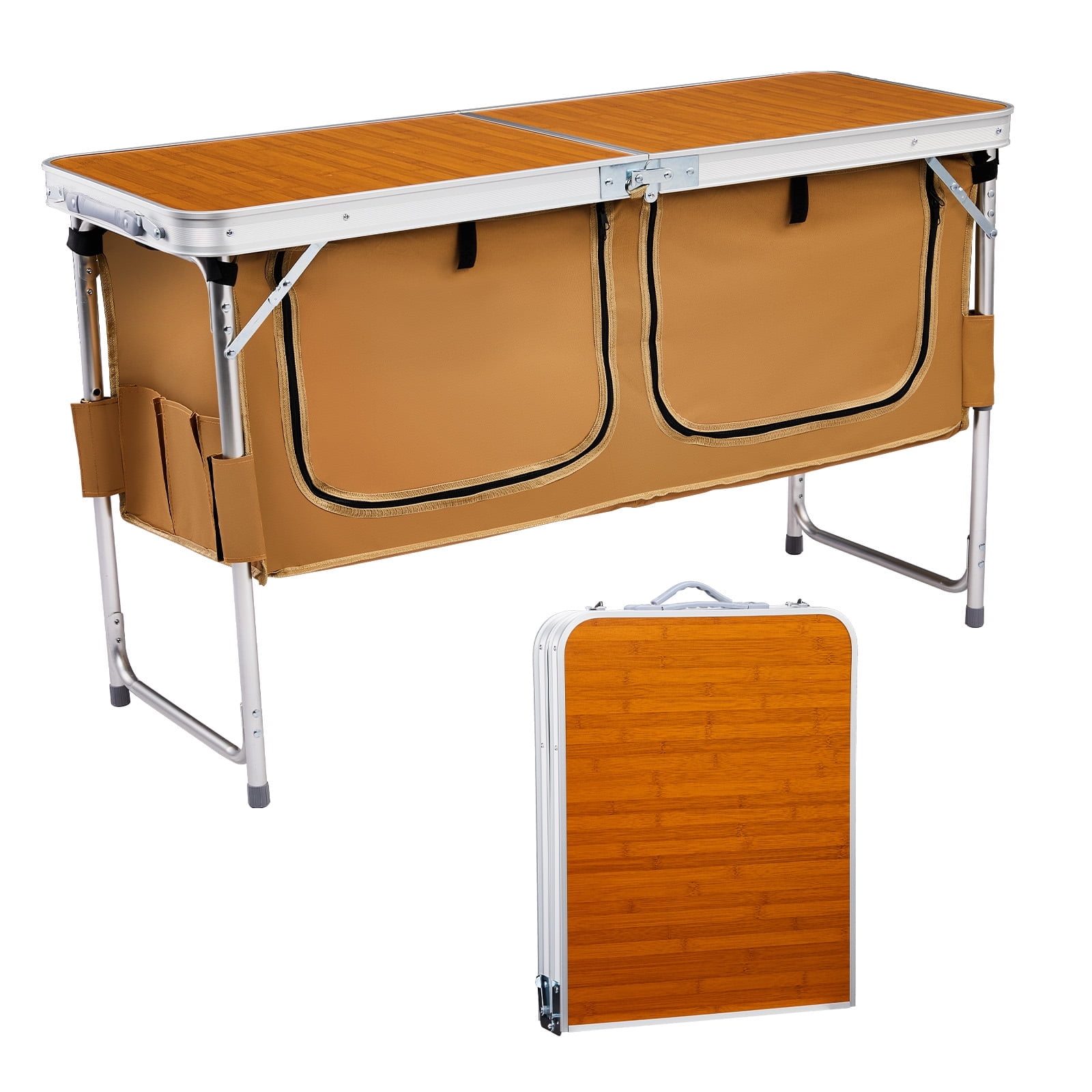 Ktaxon 4' Folding Camping Table Set with Storage, 3 Adjustable Heights ...