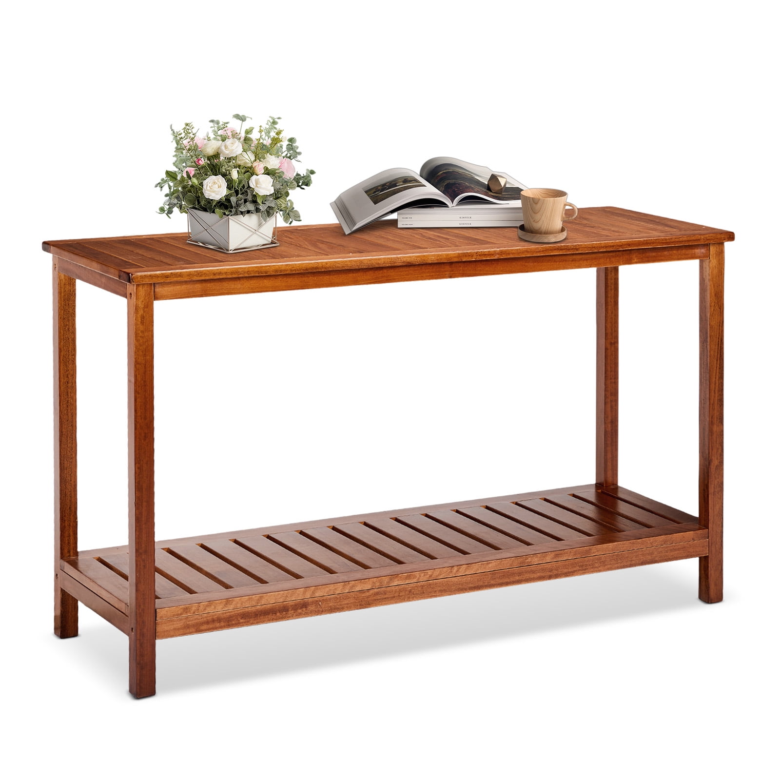 Ktaxon 4' Outdoor Wooden Console Table, 2-Shelf Multifunctional Buffet ...