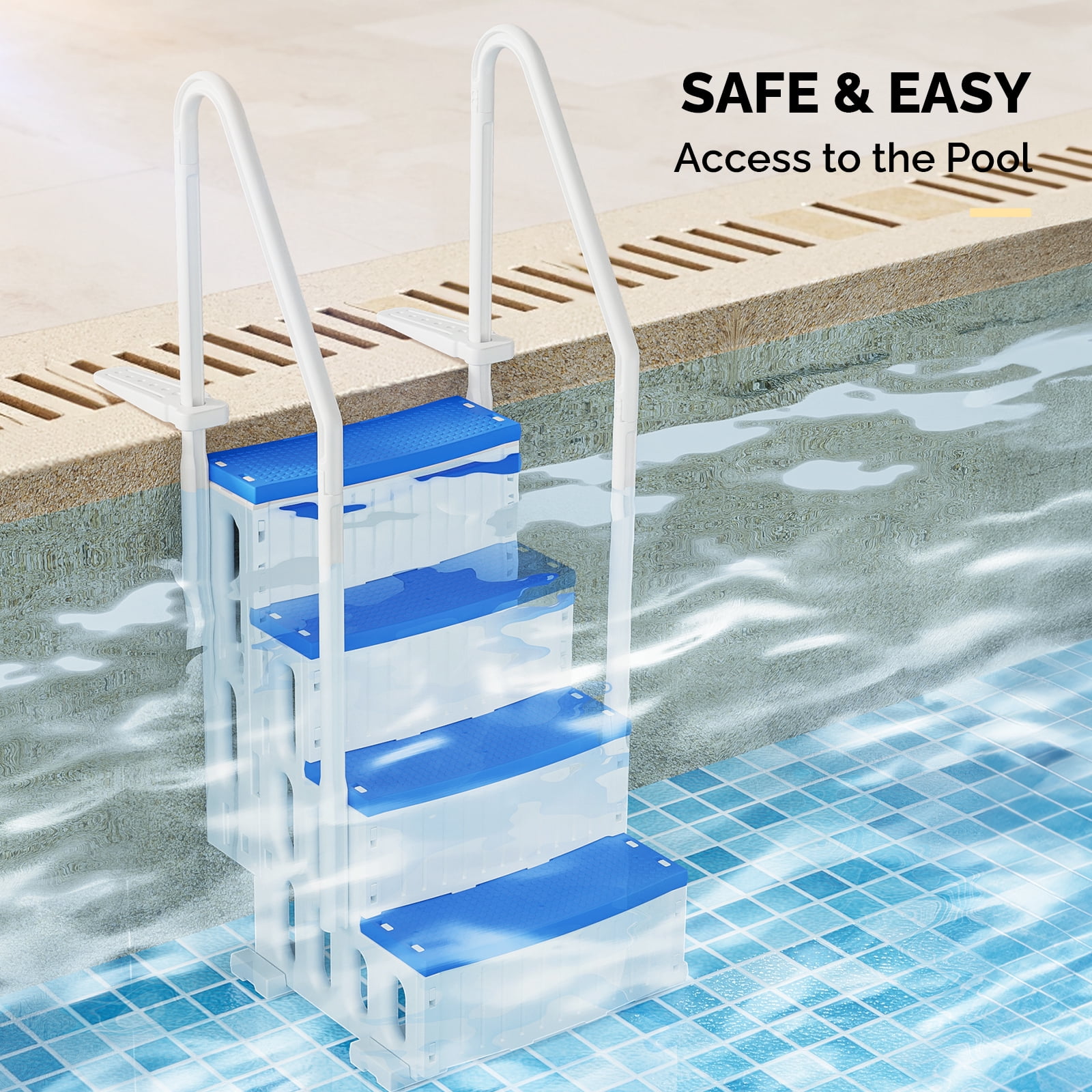 Ktaxon 4-Step Pool Ladder, White Blue Plastic Swimming Ladder with ...