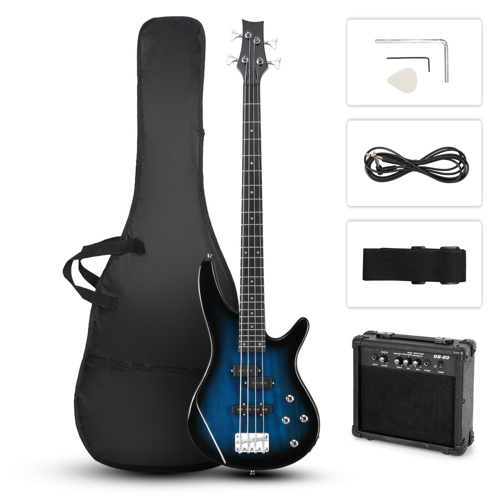Ktaxon 4 String Electric Bass Guitar 44in Full Size Bass Kit with Dual ...