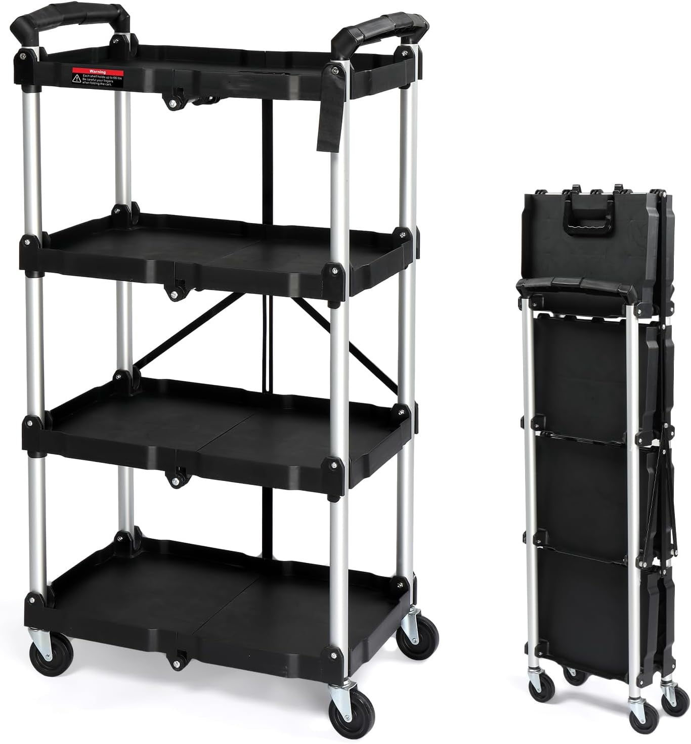 Ktaxon 4-Tier Folding Utility Cart, Foldable Rolling Cart with Wheels ...