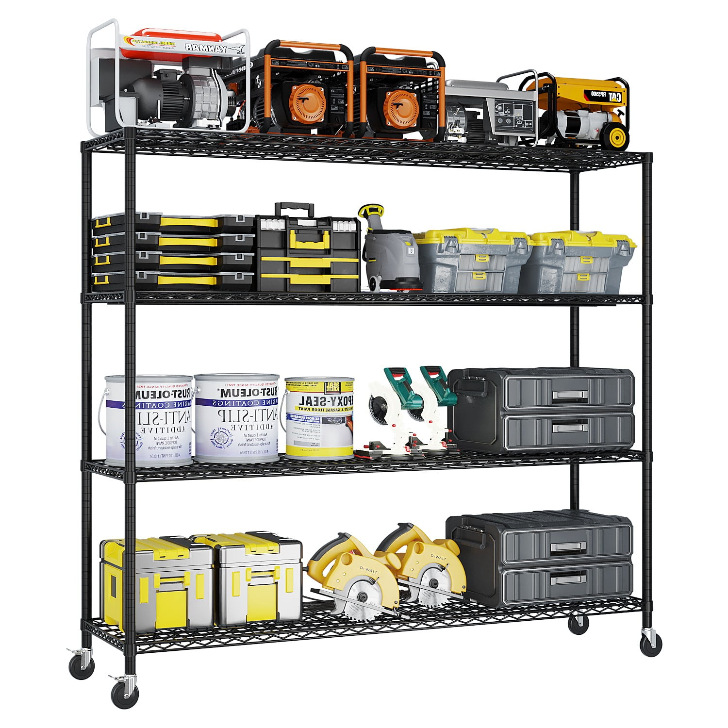 Ktaxon 4-Tier Steel Shelving Unit with Wheels, 59"W Storage Shelving ...