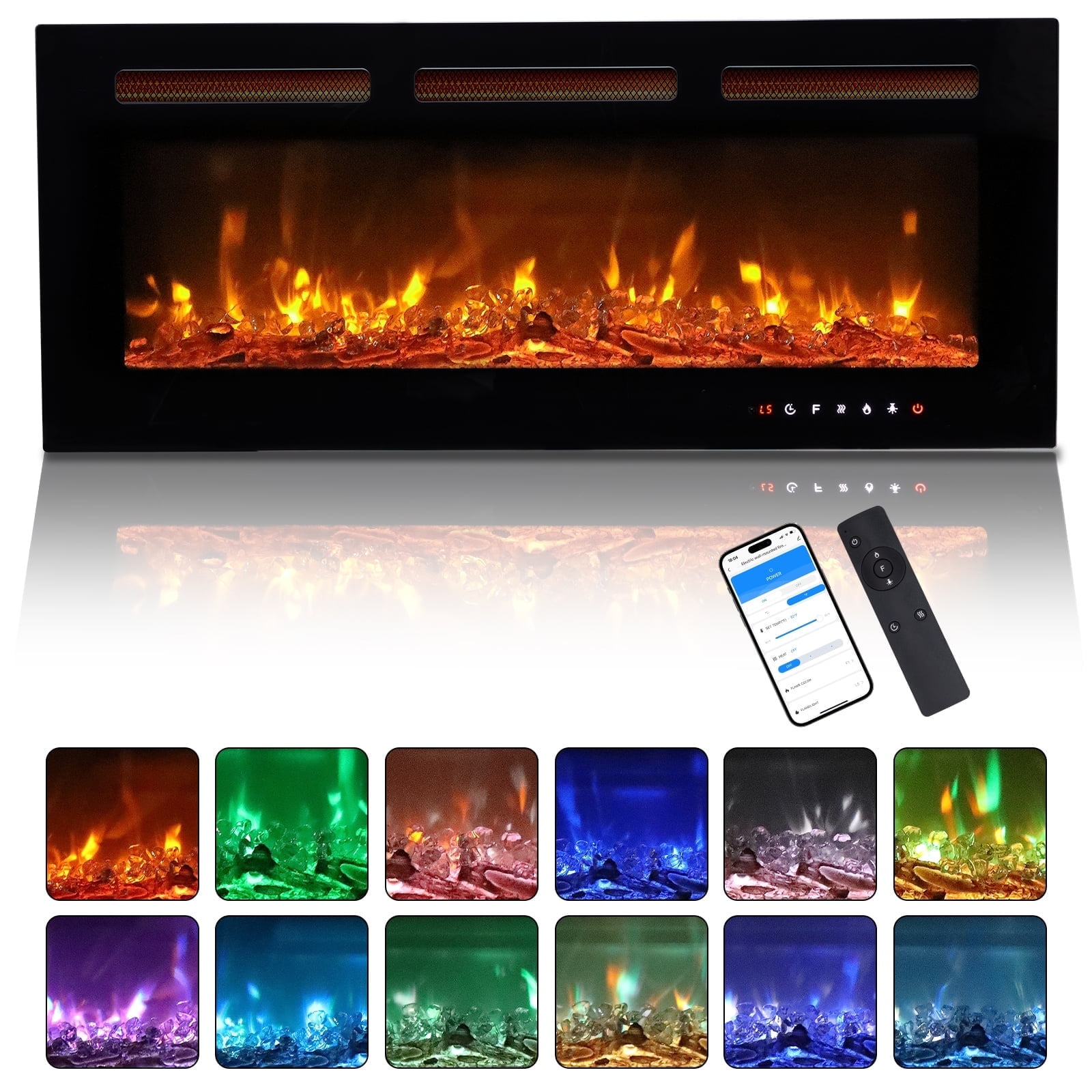Ktaxon 40" Electric Fireplace, Freestanding/Inserts/Wall Mounted Fireplace Heater with WiFi ...