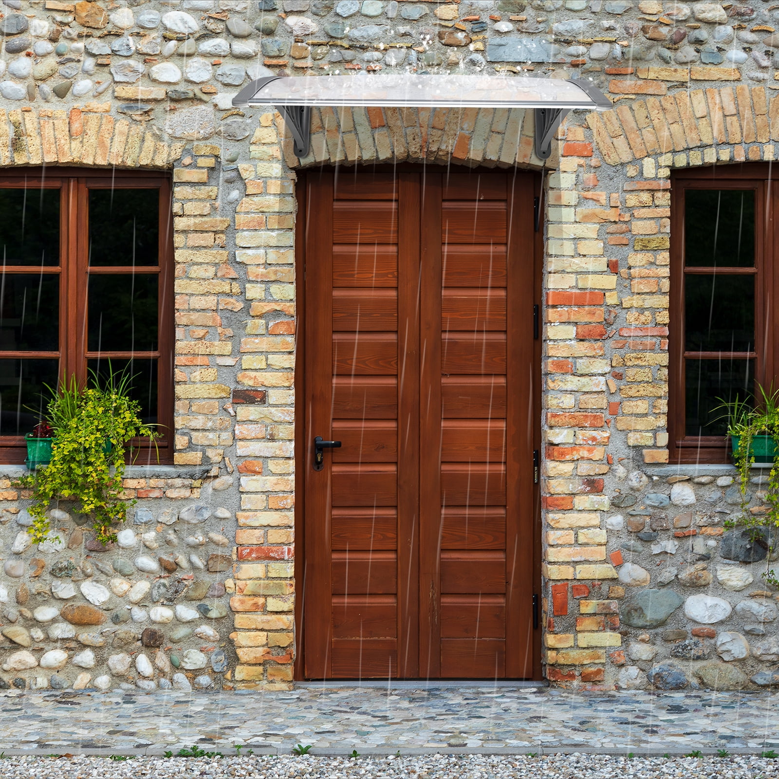 Ktaxon 40x 30 inch Patio Outdoor Window Awning White & Gray Bracket ...