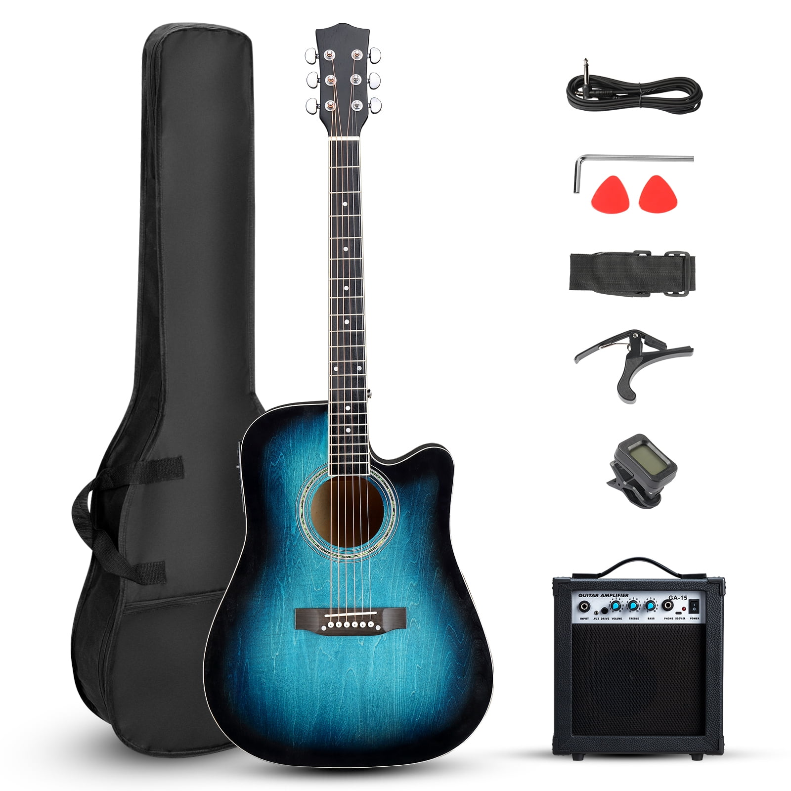 Ktaxon 41" Cutaway Acoustic-Electric Guitar with 10W Amp, Full Basswood ...