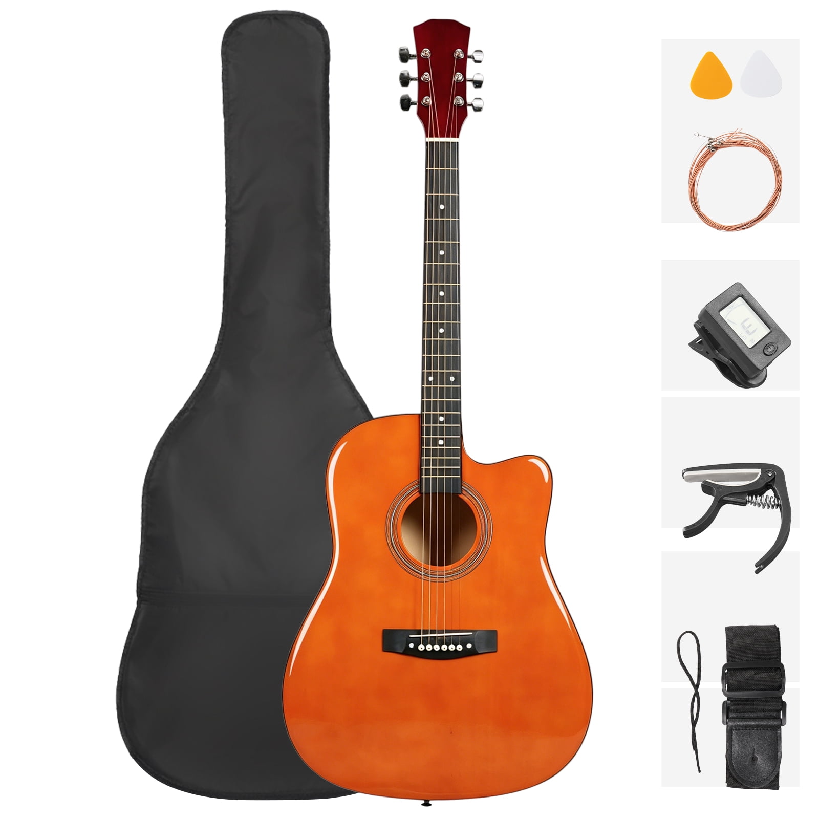 Ktaxon 41 Inch Cutaway Acoustic Guitar for Beginners, Full Basswood ...