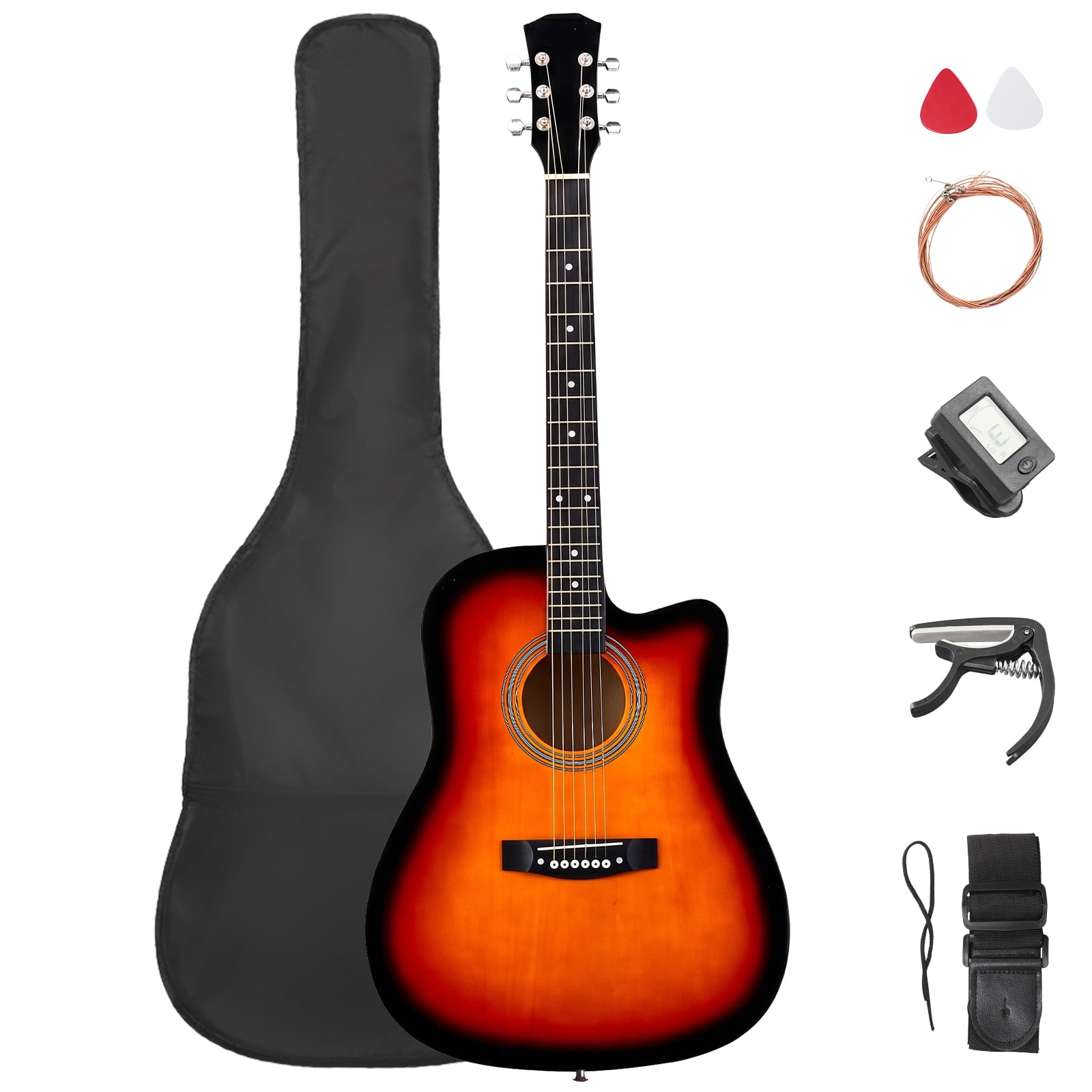 Ktaxon 41 Inch Cutaway Acoustic Guitar for Beginners, Full Basswood ...