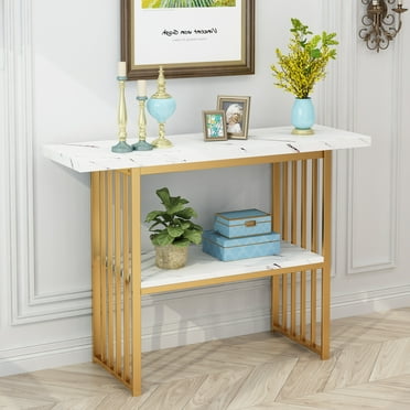 Ktaxon 39.4in Decorative Console Table, 3-Tier Shelves, Gold-Tempered ...