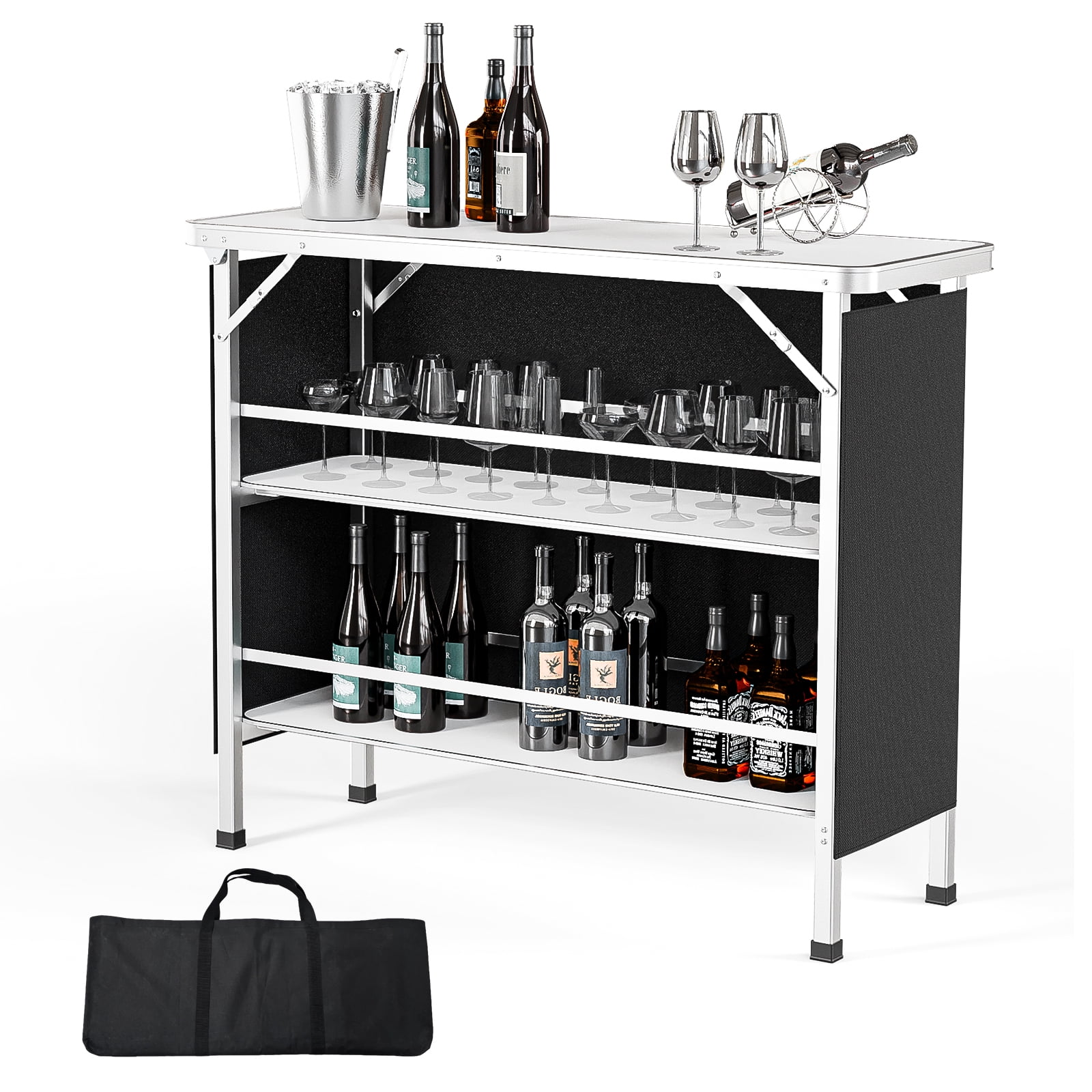Ktaxon 43" Foldable Bar Table, Mobile Bar with 3-Tier Shelves & Carry ...
