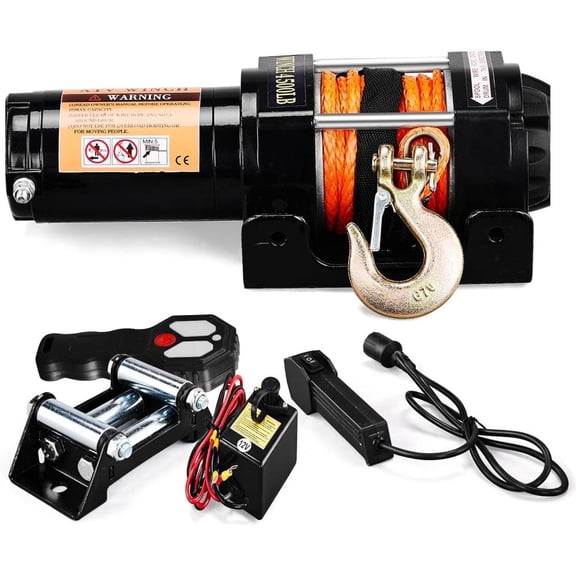 3500 lb Electric Winch 12V DC with Synthetic Rope Aluminum Fairlead ...