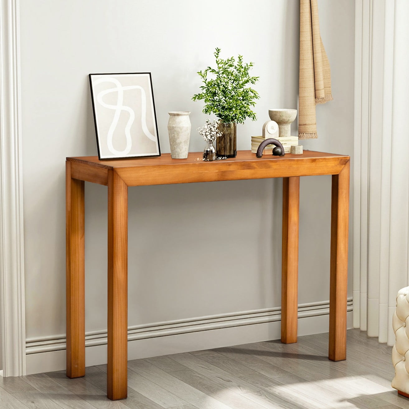 Ktaxon 46-Inch Honey Brown Pine Console Table, Stylish Mid-Centry Sofa ...