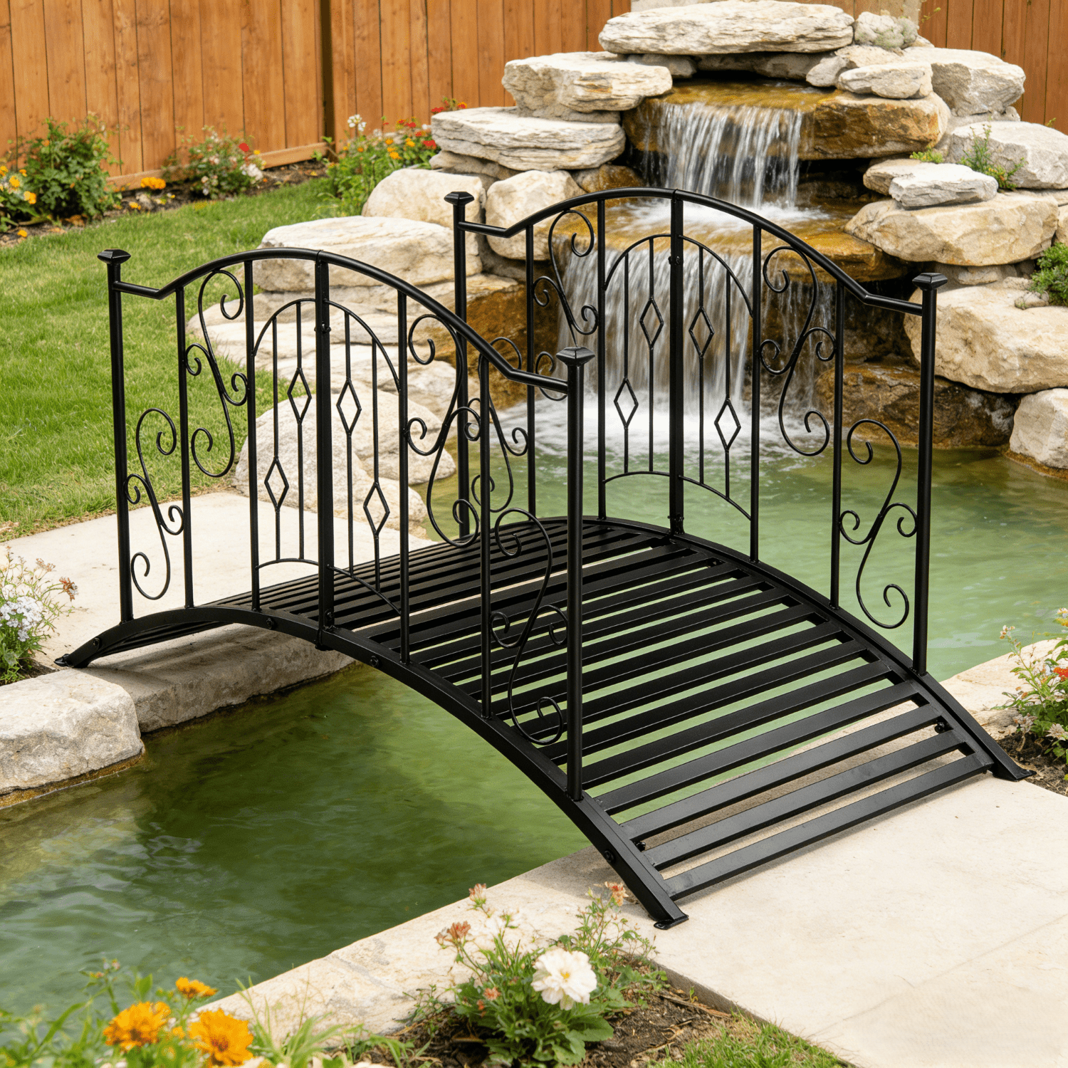Ktaxon 4ft Wrought Iron Arched Bridge Railing with Square Top for ...