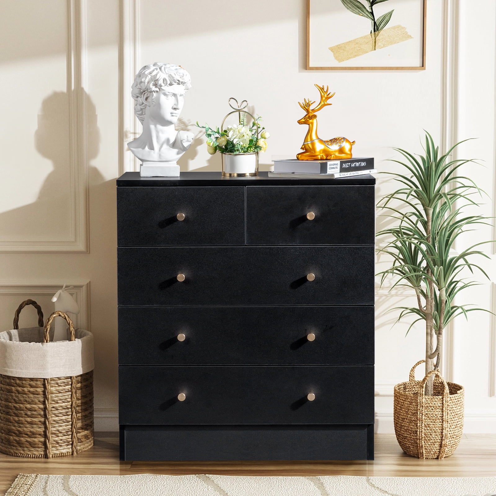 Ktaxon 5-Drawer Dresser Chest, Wood Construction, Bedroom & Living Room ...