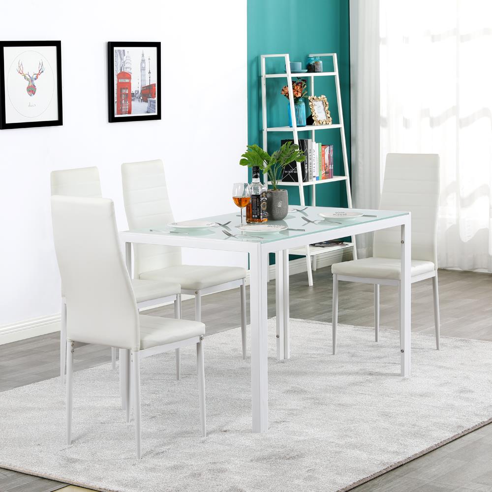 Ktaxon 5 Piece Dining Table Set Dining Table & 4 Leather Chairs,Glass ...