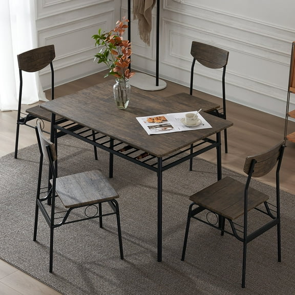 5 Piece Counter Height Table Set, Wooden Kitchen Table Set with Square ...