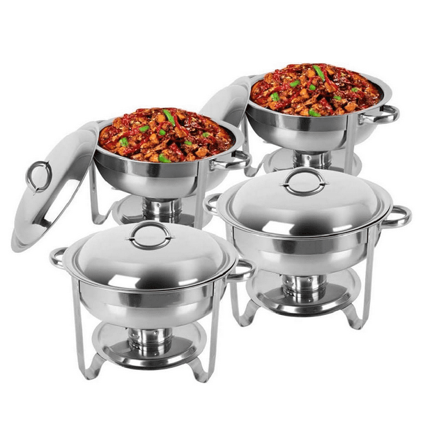 Ktaxon 4 Pack 5 Quart Chafing Dish, Round Stainless Steel Frame Buffet ...