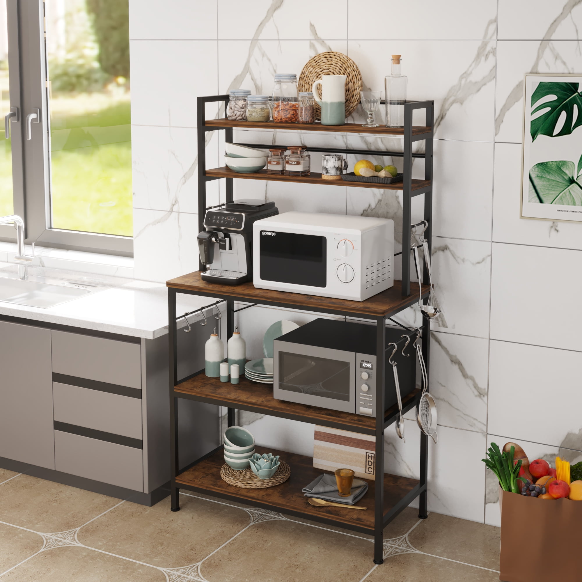 Ktaxon 5-Tier Kitchen Baker's Rack with 10 Hooks, Industrial Microwave ...